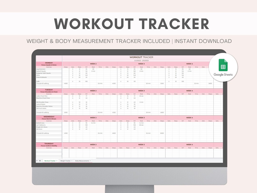 Workout Tracker Spreadsheet | Google Sheets | Fitness Journal | Weight ...