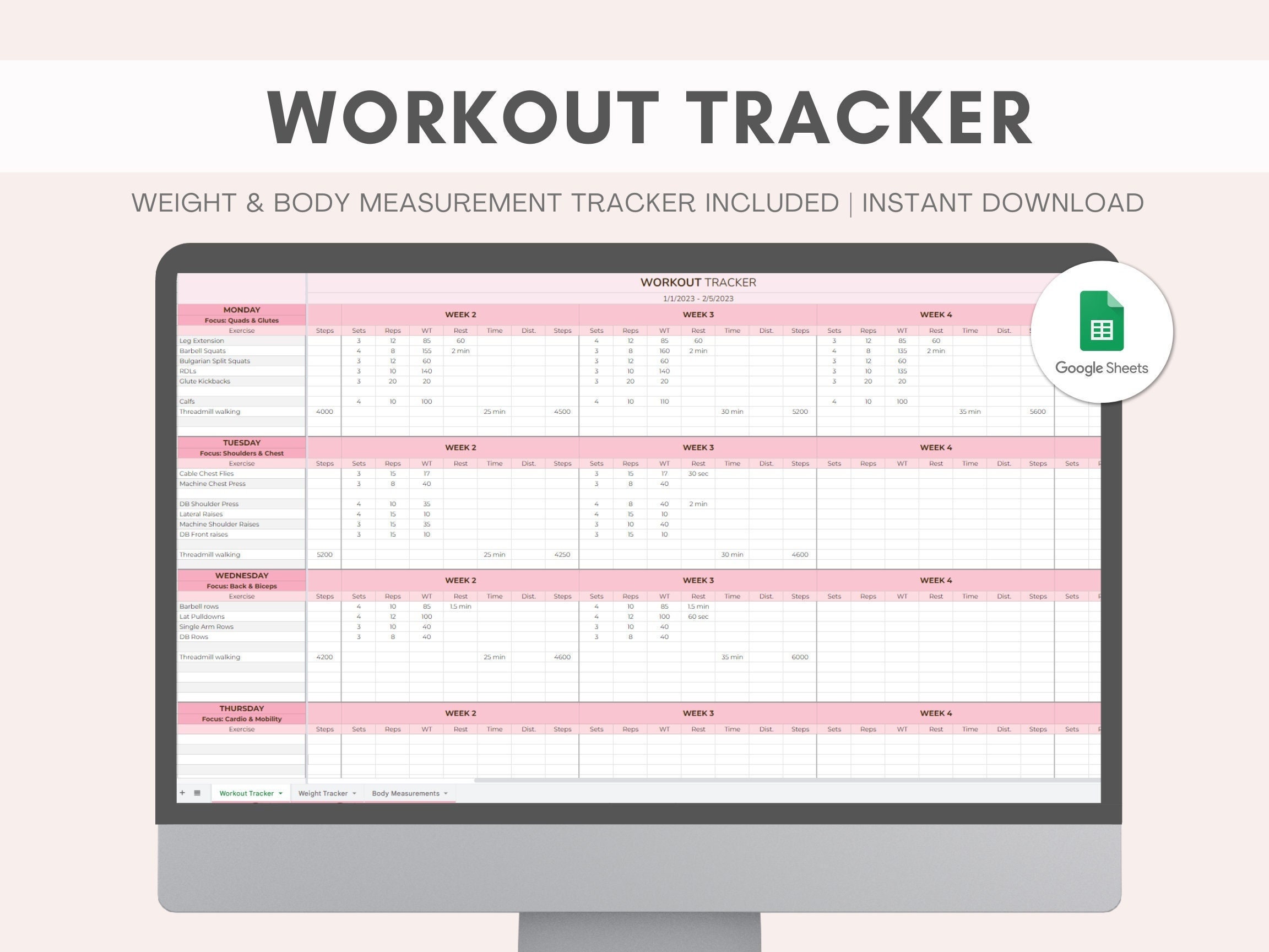 Workout Tracker Spreadsheet | Google Sheets | Fitness Journal | Weight ...