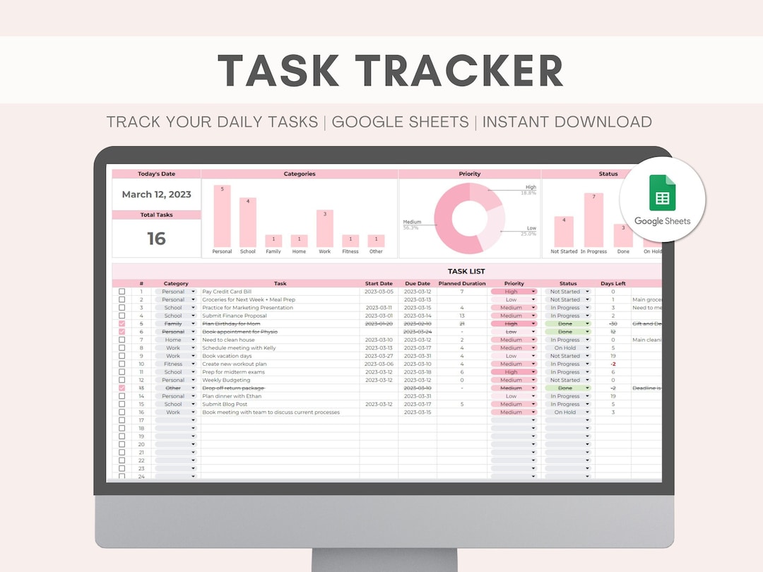 Task Tracker Spreadsheet | Google Sheets | to Do List | Planner ...