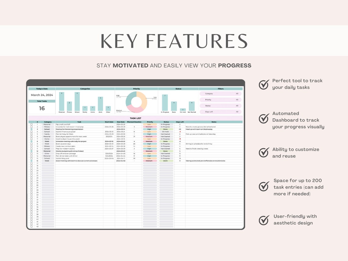 Task Tracker Spreadsheet | Daily, Weekly, Monthly | to Do List | Task ...
