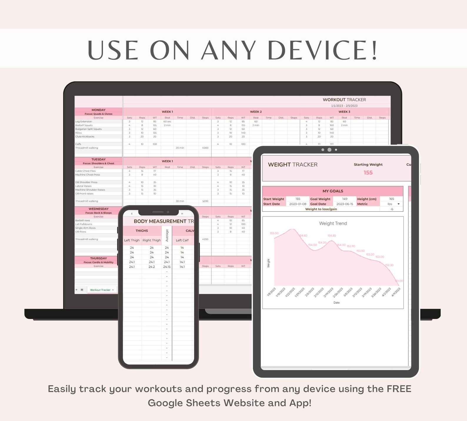 Workout Tracker Spreadsheet | Google Sheets | Fitness Journal | Weight ...