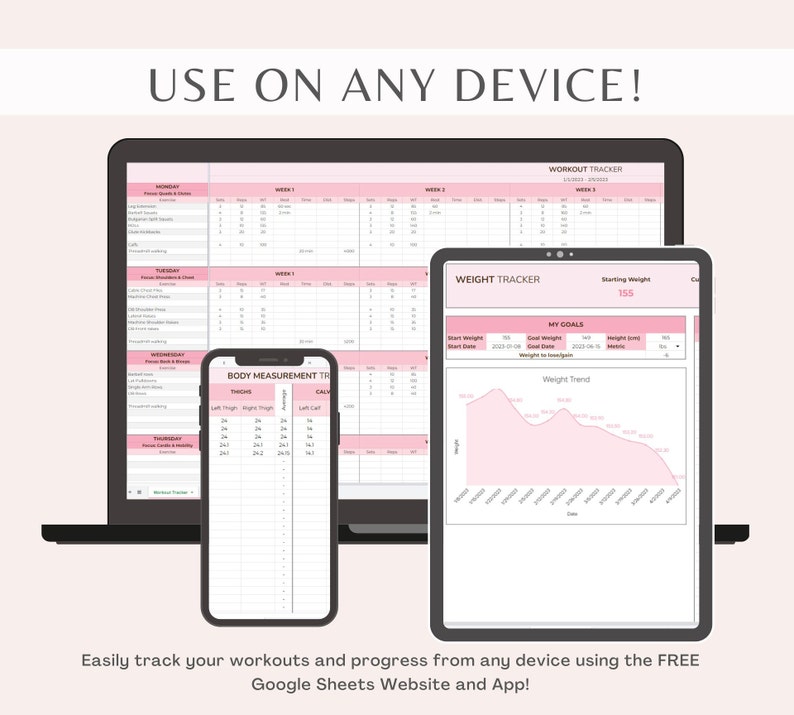 Workout Tracker Spreadsheet | Google Sheets | Fitness Journal | Weight ...