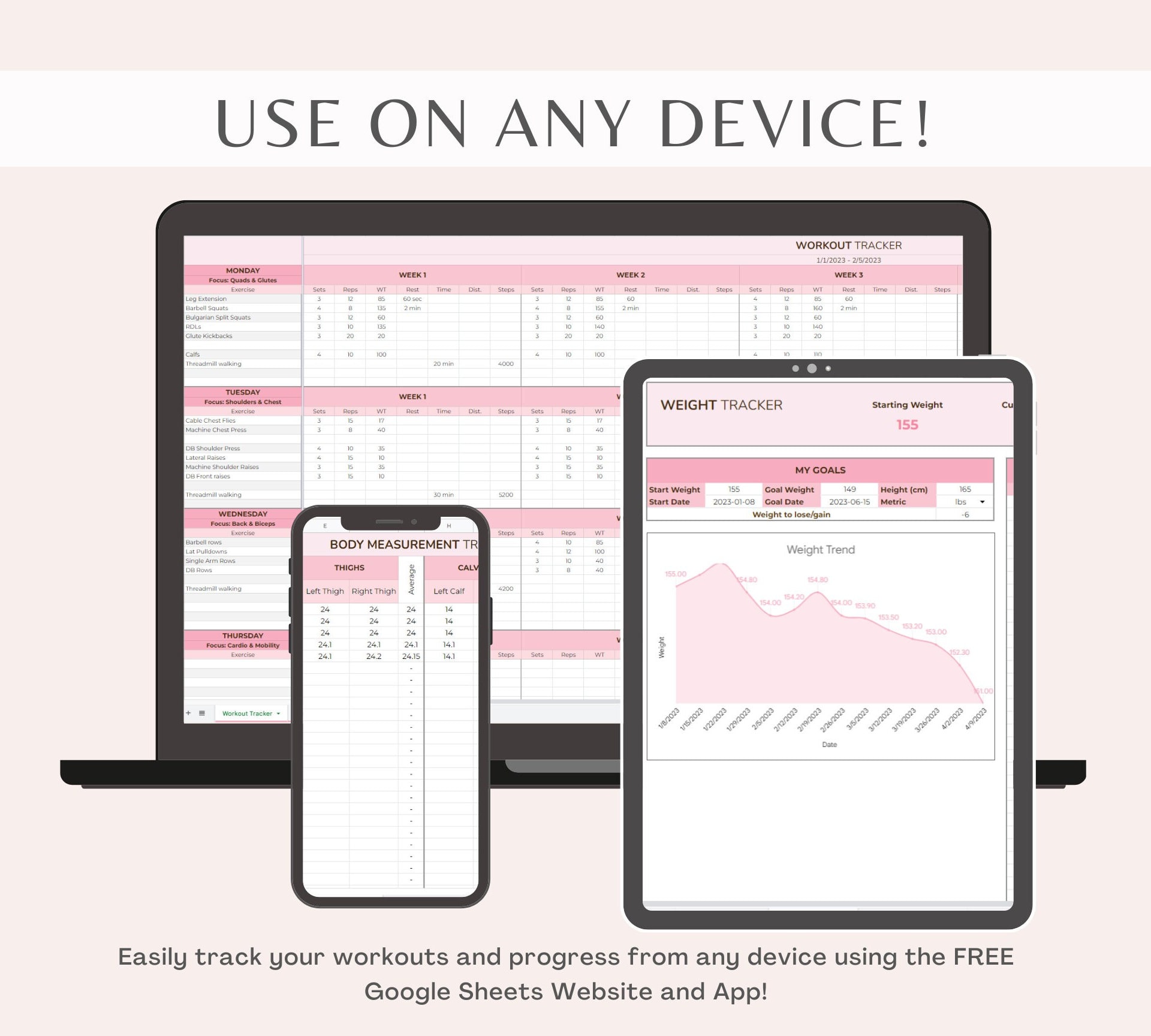 Workout Tracker Spreadsheet | Google Sheets | Fitness Journal | Weight ...