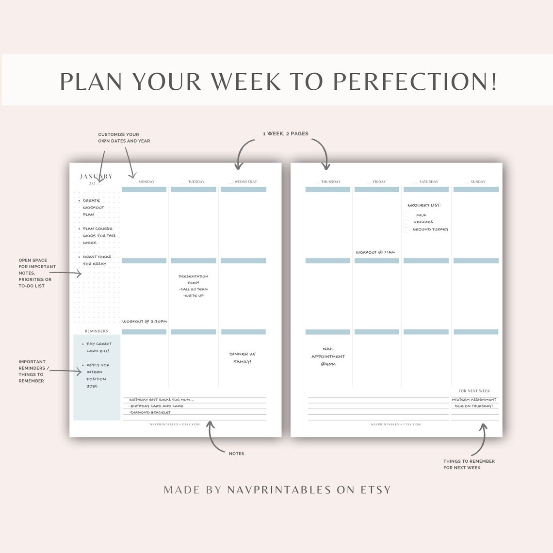 Weekly Planner, Printable Planner, Week at a Glance Minimalistic ...