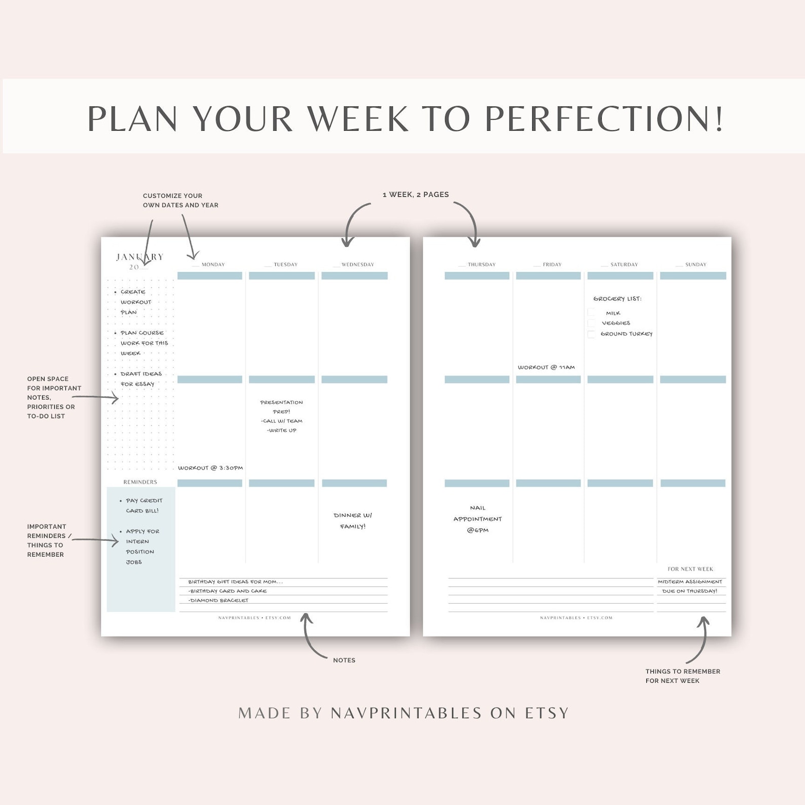 Weekly Planner, Printable Planner, Week at a Glance Minimalistic ...