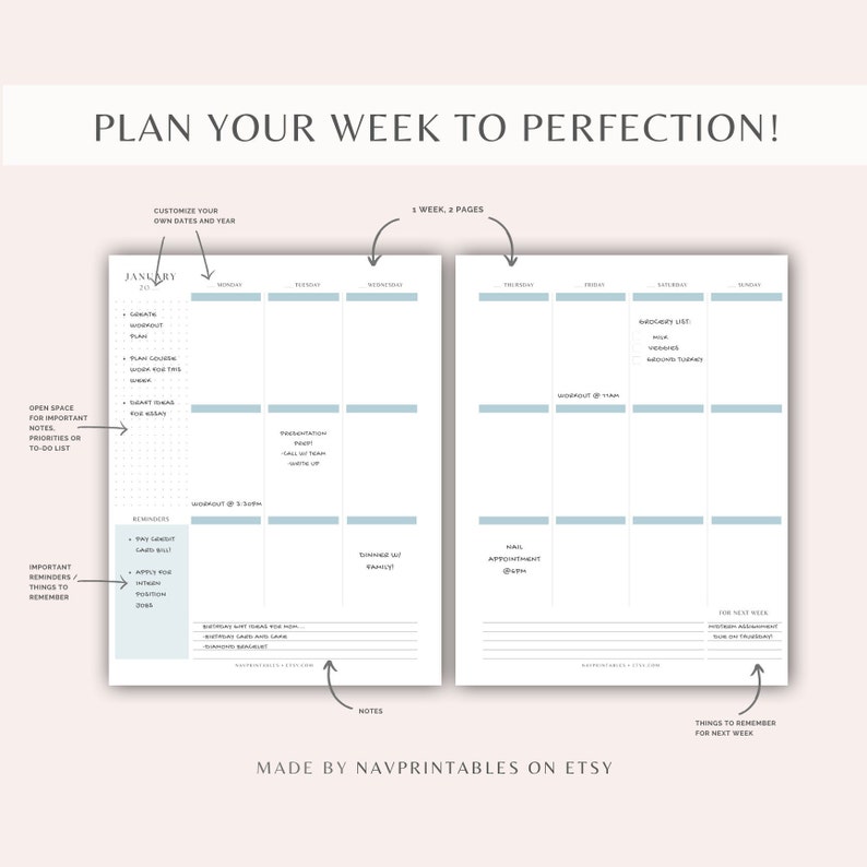 Weekly Planner, Printable Planner, Week at a Glance | Minimalistic ...