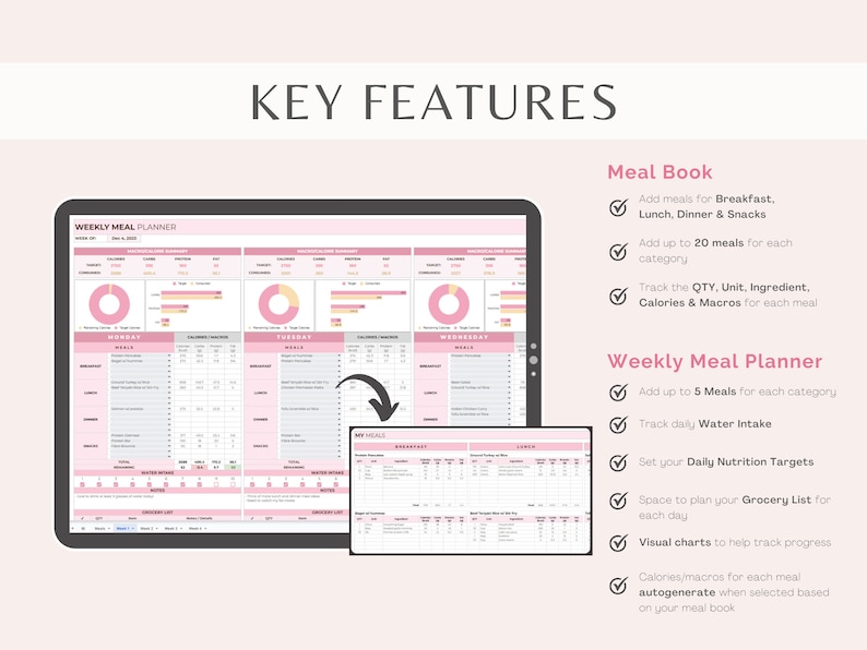 Macro Meal Planner | Digital Meal Prep | Weekly Meal Planner ...