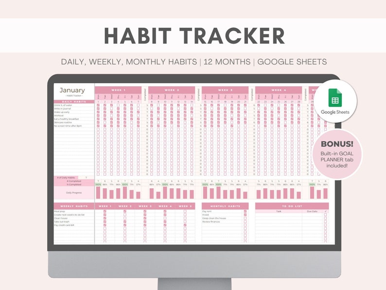 Habit Tracker Spreadsheet | Google Sheets | Daily, Weekly, Monthly | to ...