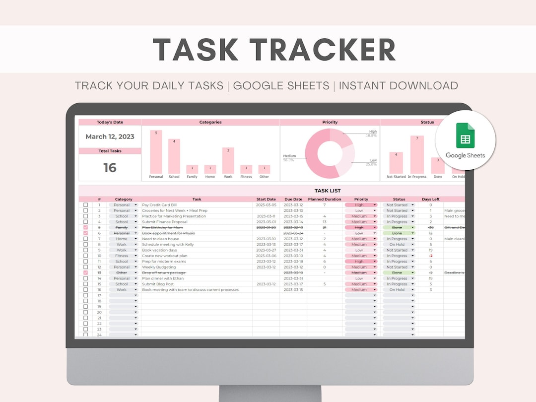 Task Tracker Spreadsheet Google Sheets to Do List Planner Spreadsheet ...