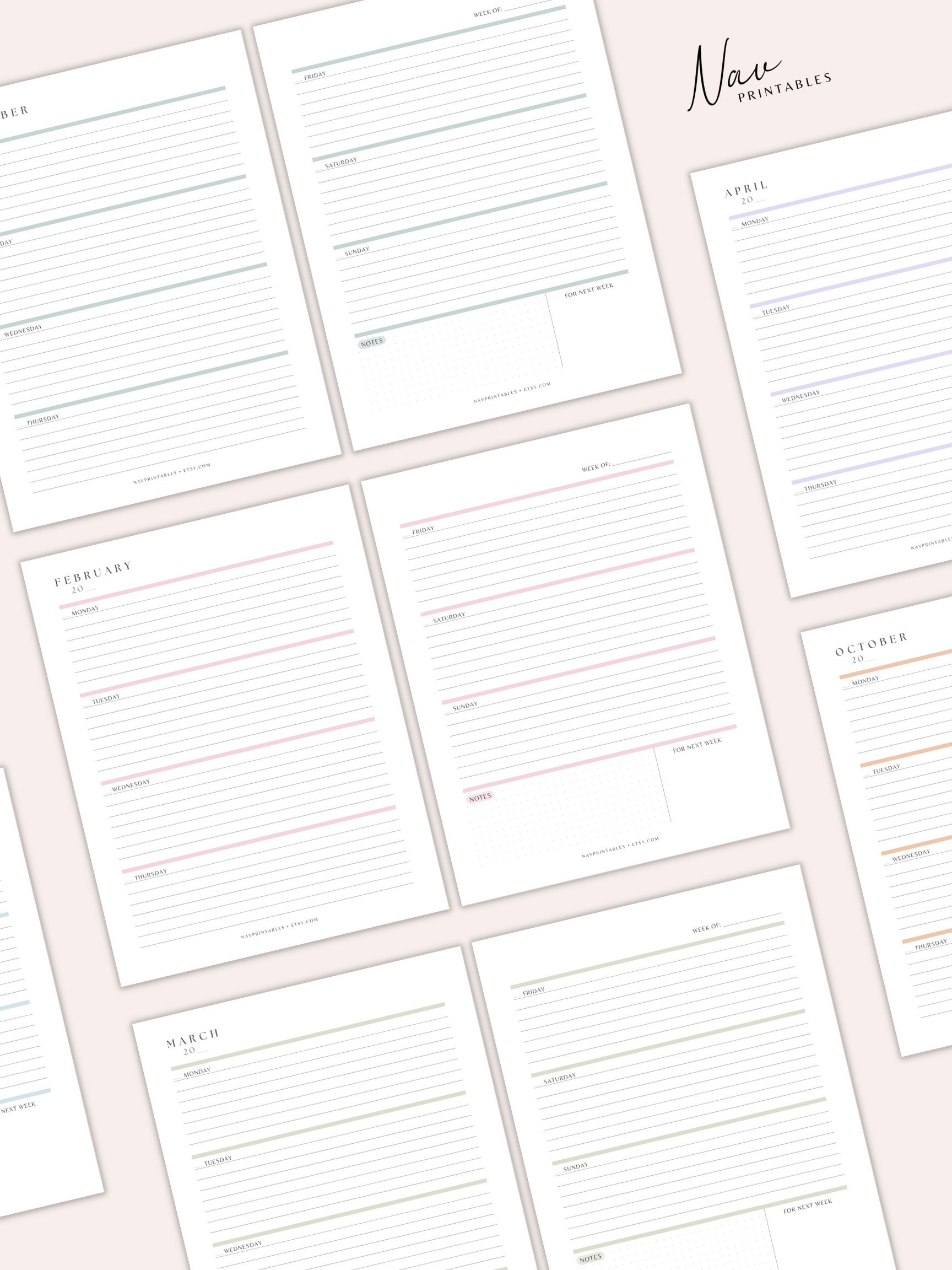 Weekly Planner | Planner Printable | WO2P Horizontal Layout | Week at a ...