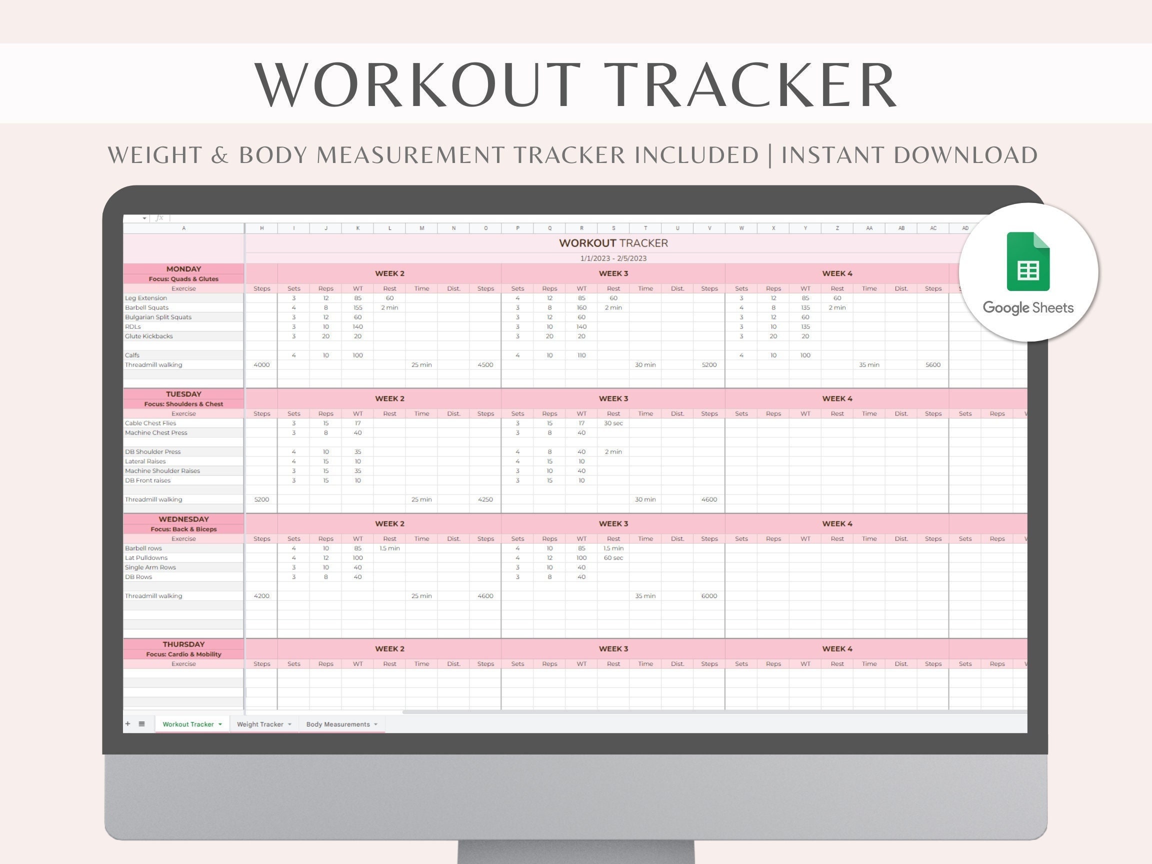 Workout Tracker Spreadsheet Google Sheets Fitness Journal - Etsy Canada