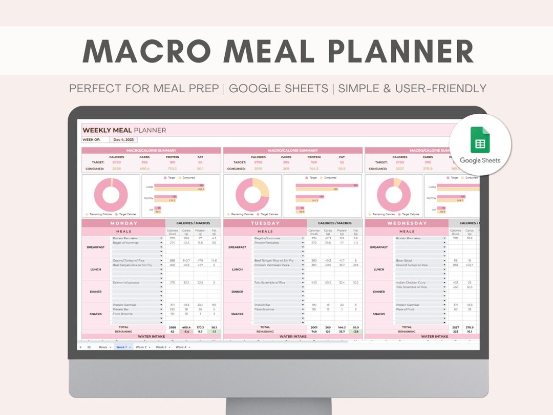 Macro Meal Planner Digital Meal Prep Weekly Meal Planner Spreadsheet ...
