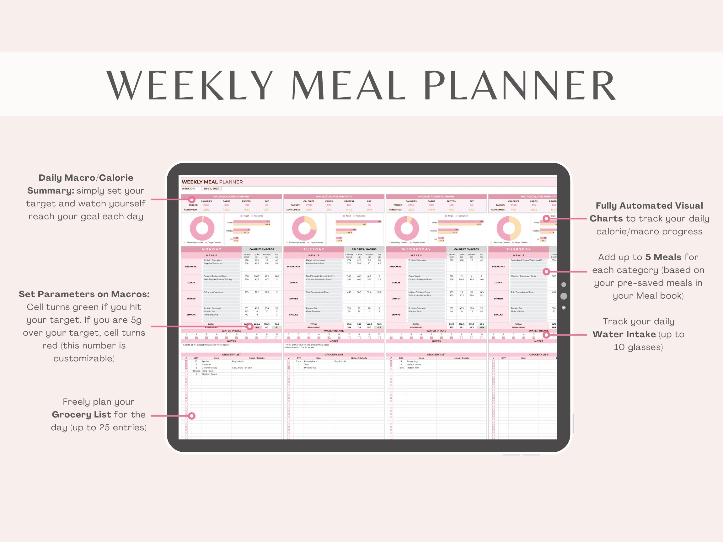 Macro Meal Planner | Digital Meal Prep | Weekly Meal Planner ...