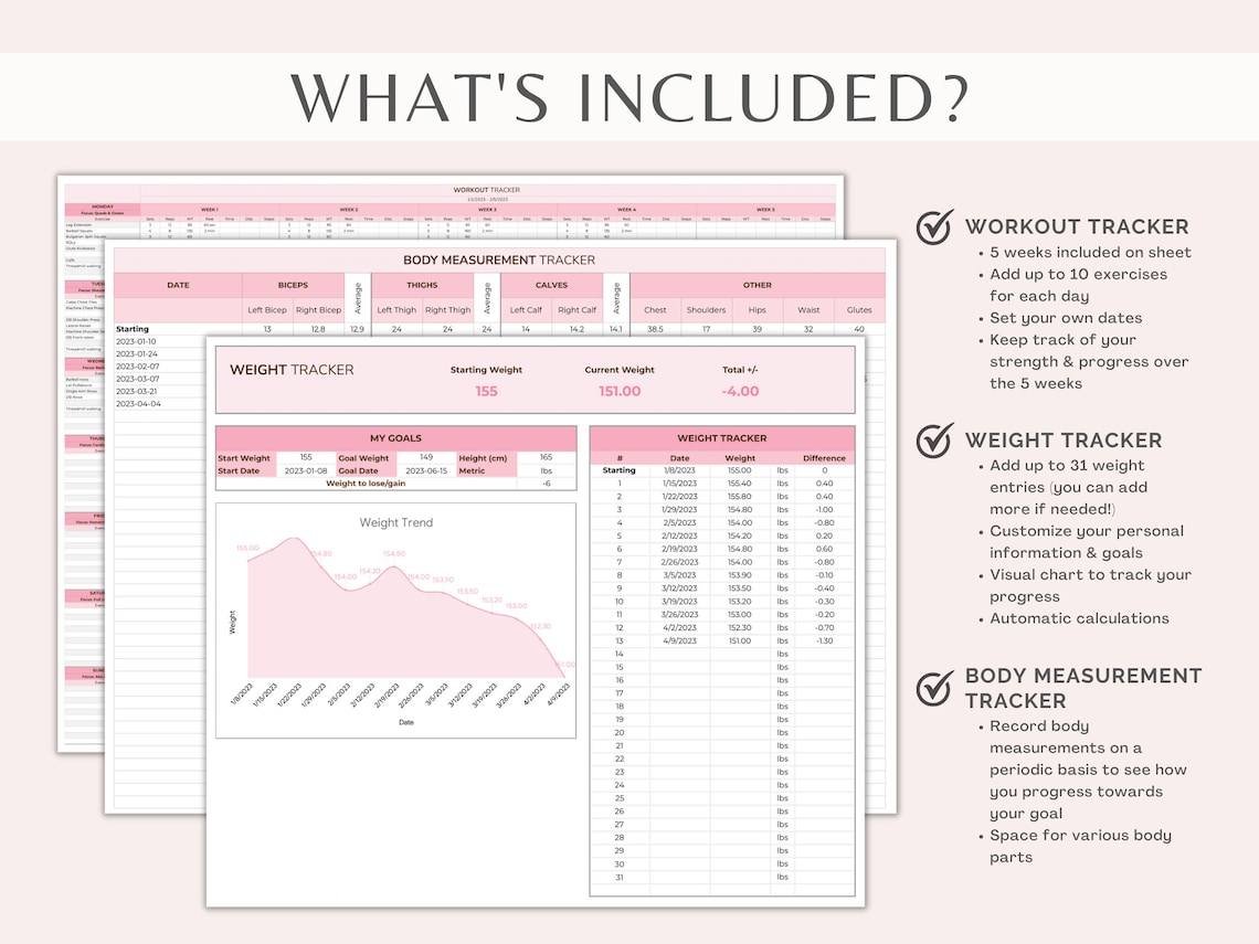 Workout Tracker Spreadsheet | Google Sheets | Fitness Journal | Weight ...