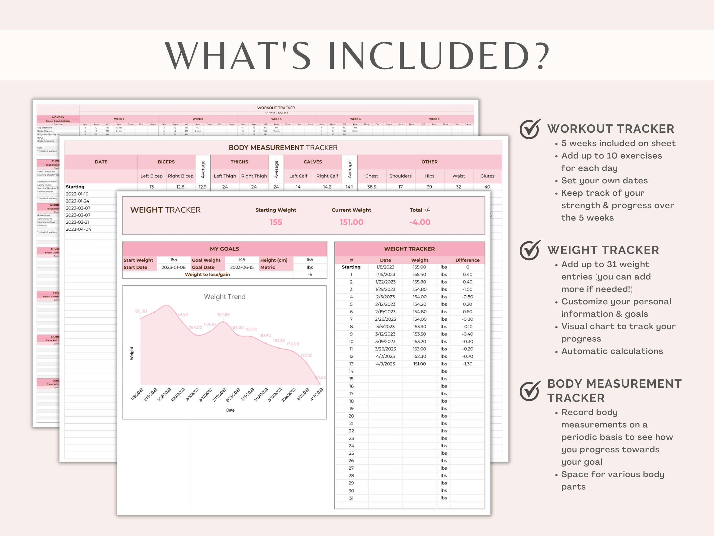 Workout Tracker Spreadsheet | Google Sheets | Fitness Journal | Weight ...