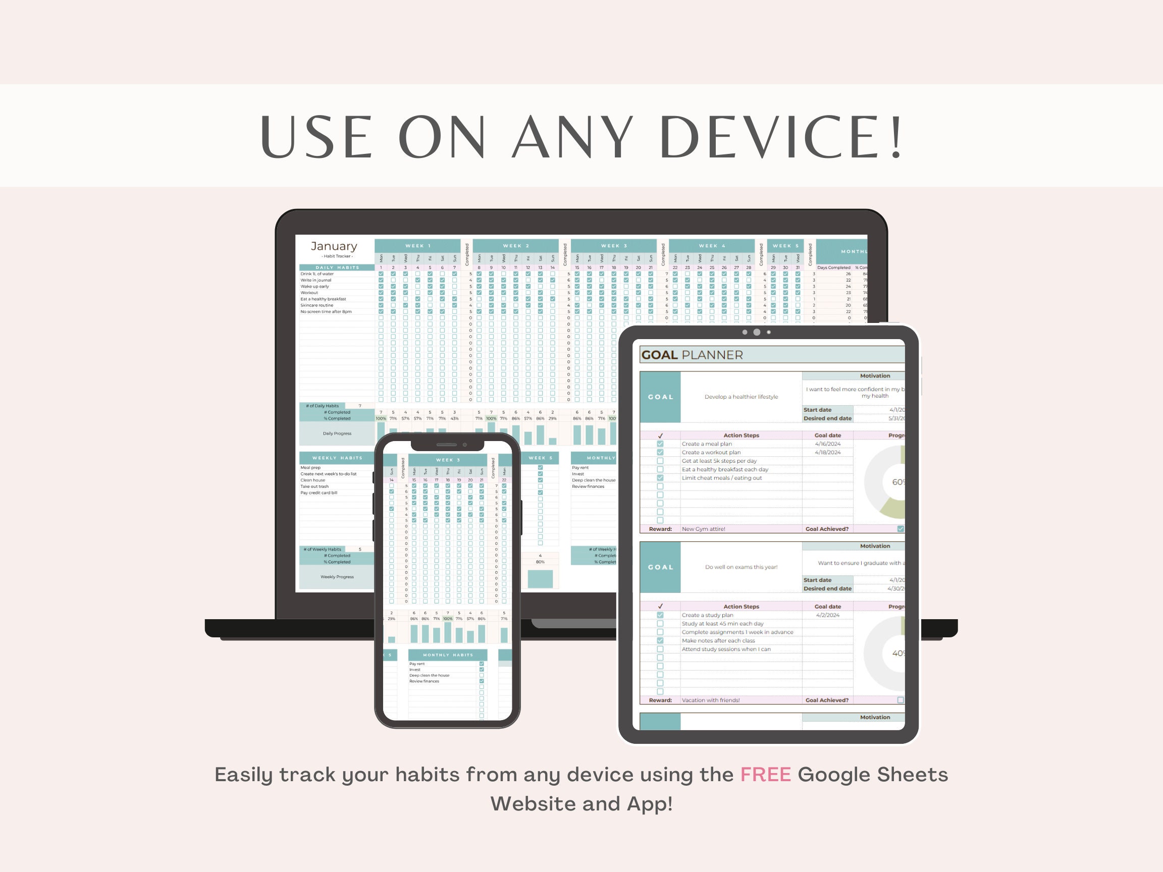 Habit Tracker Spreadsheet Google Sheets Daily, Weekly, Monthly to Do ...