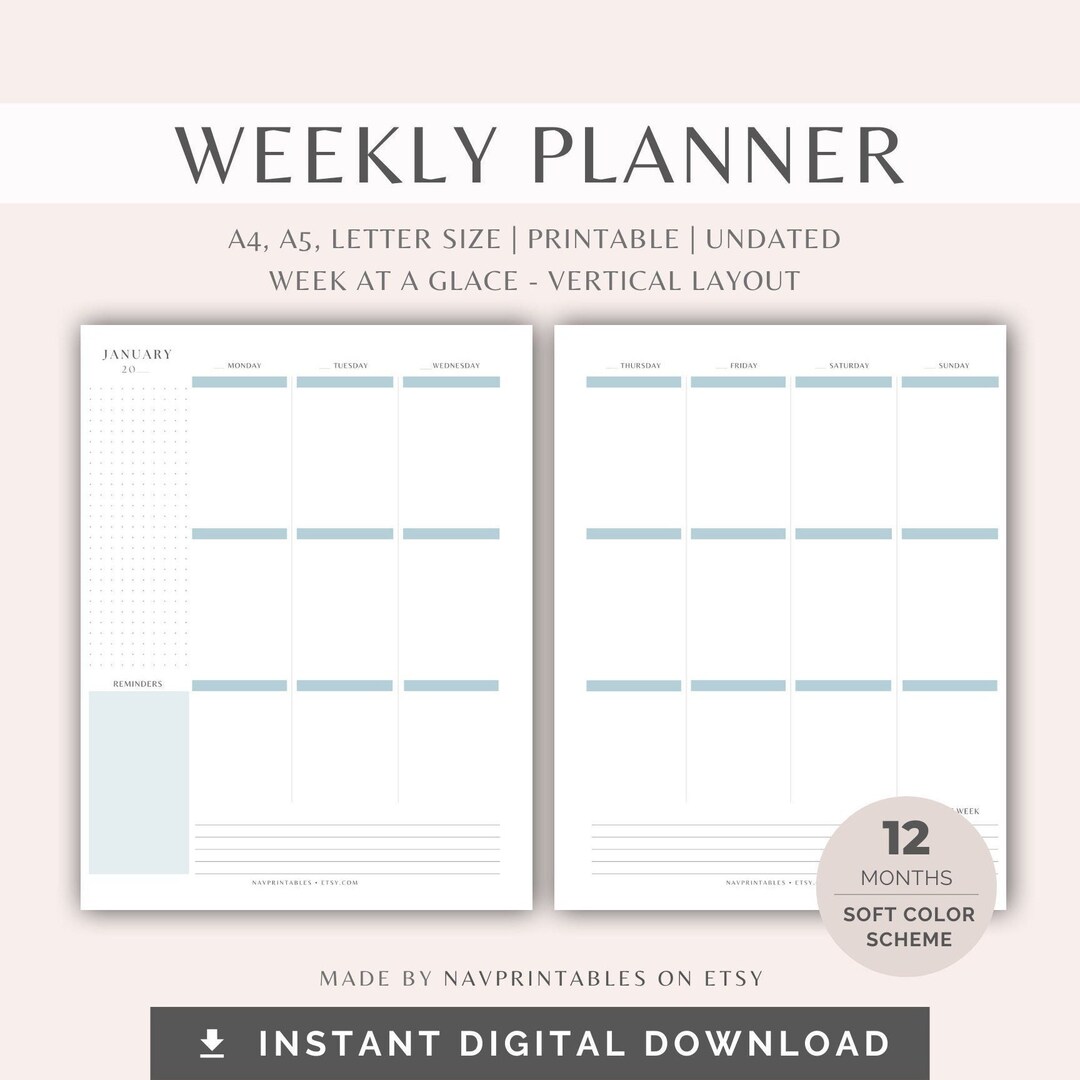 Weekly Planner Printable Planner Week at a Glance - Etsy