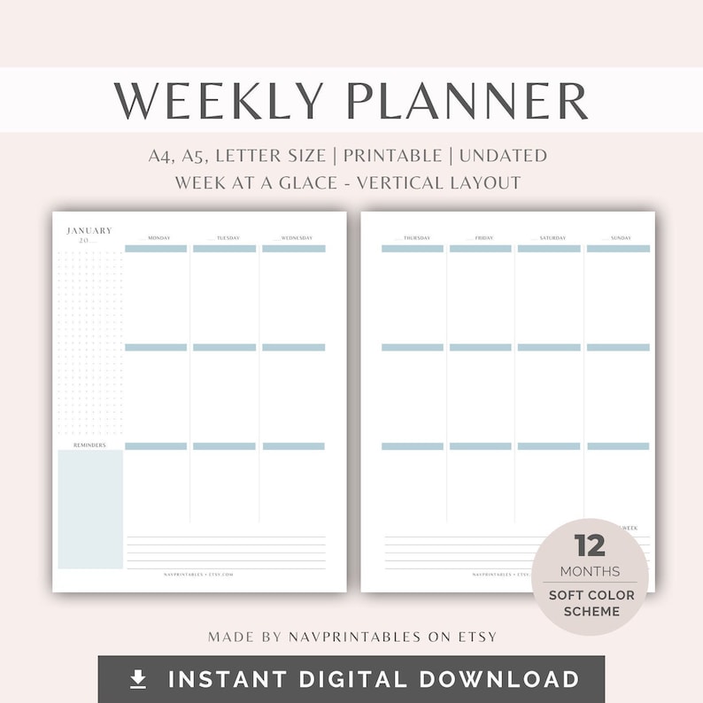 Weekly Planner Printable Planner Week at a Glance - Etsy