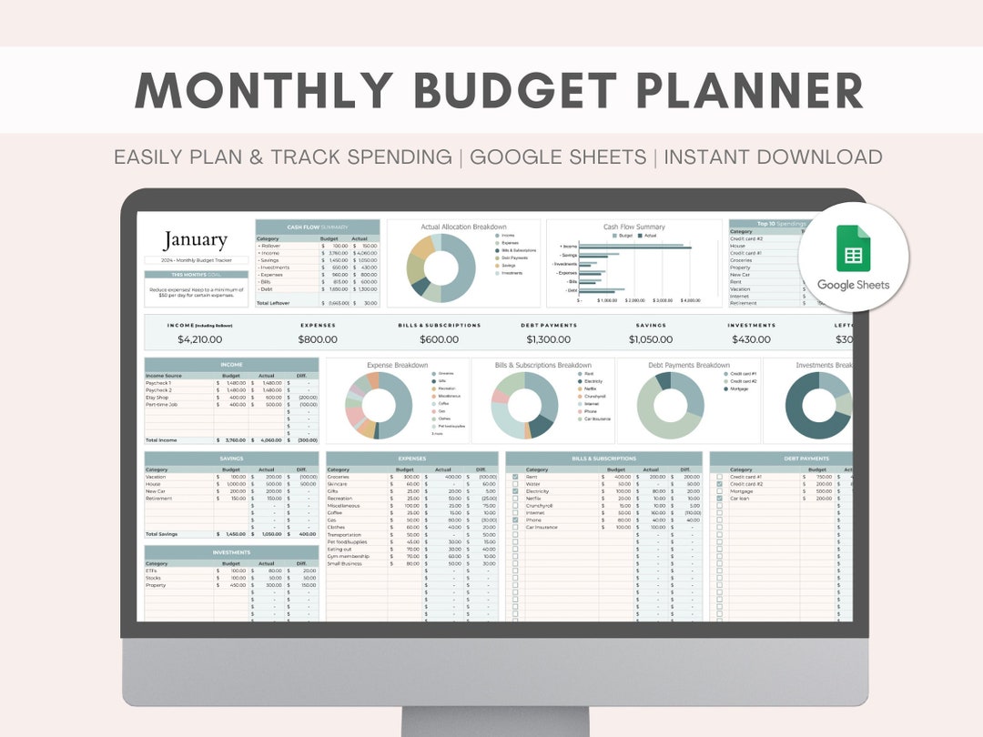 Monthly Budget Planner Google Sheets Expense Management Financial ...