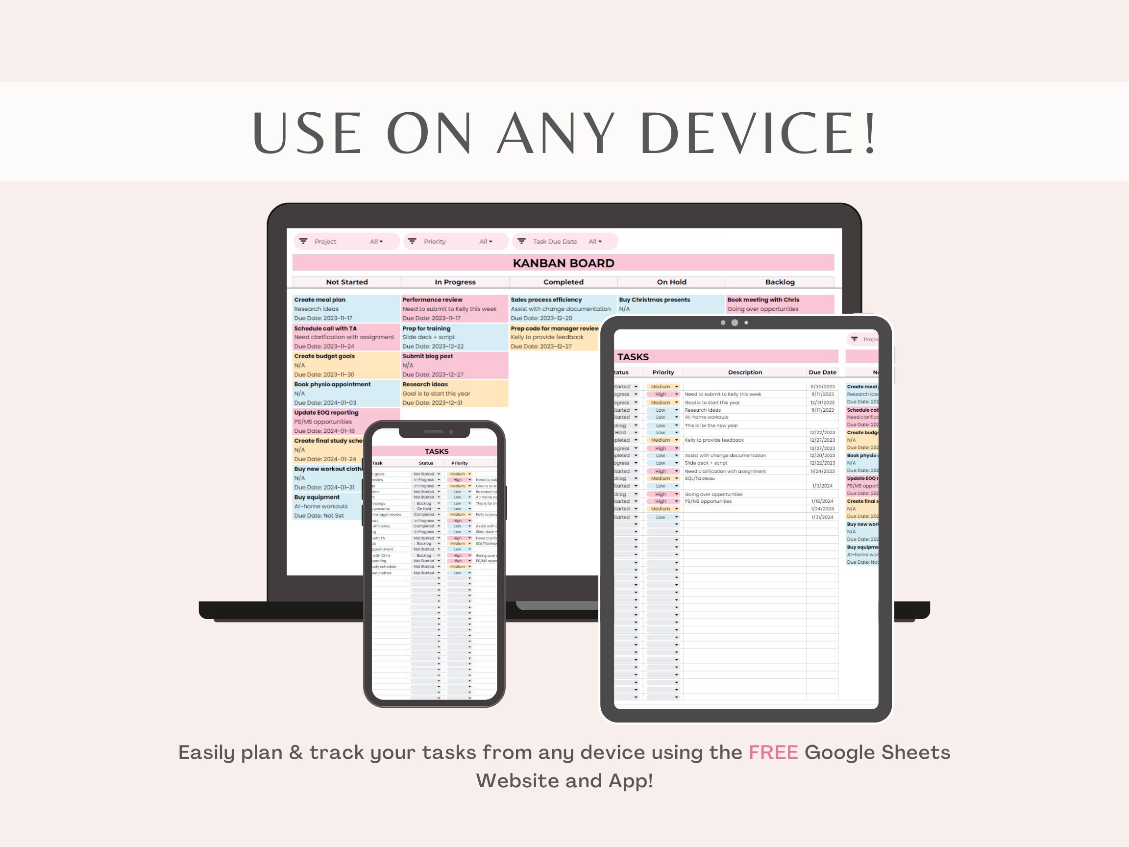 Kanban Board Spreadsheet Google Sheets Task Tracker to - Etsy UK
