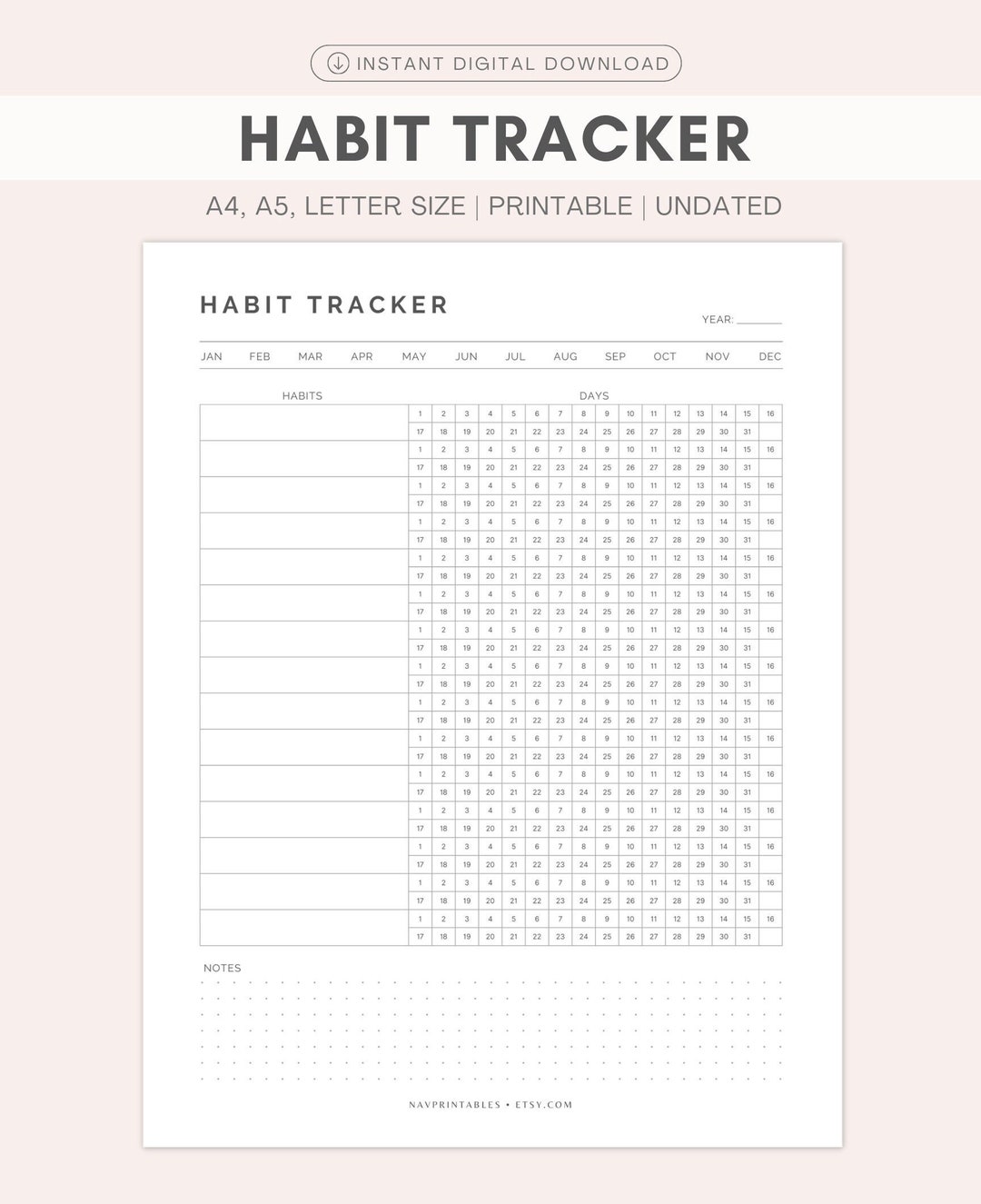 Monthly Habit Tracker Printable | Planner Printable | Motivation ...