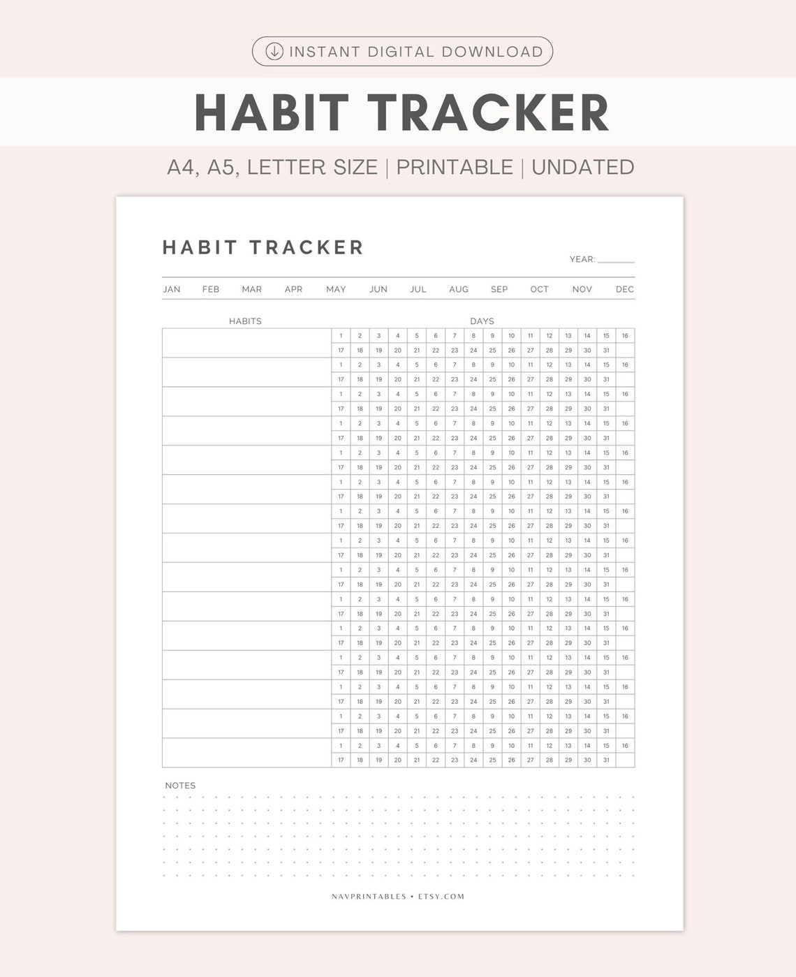Monthly Habit Tracker Printable | Planner Printable | Motivation ...