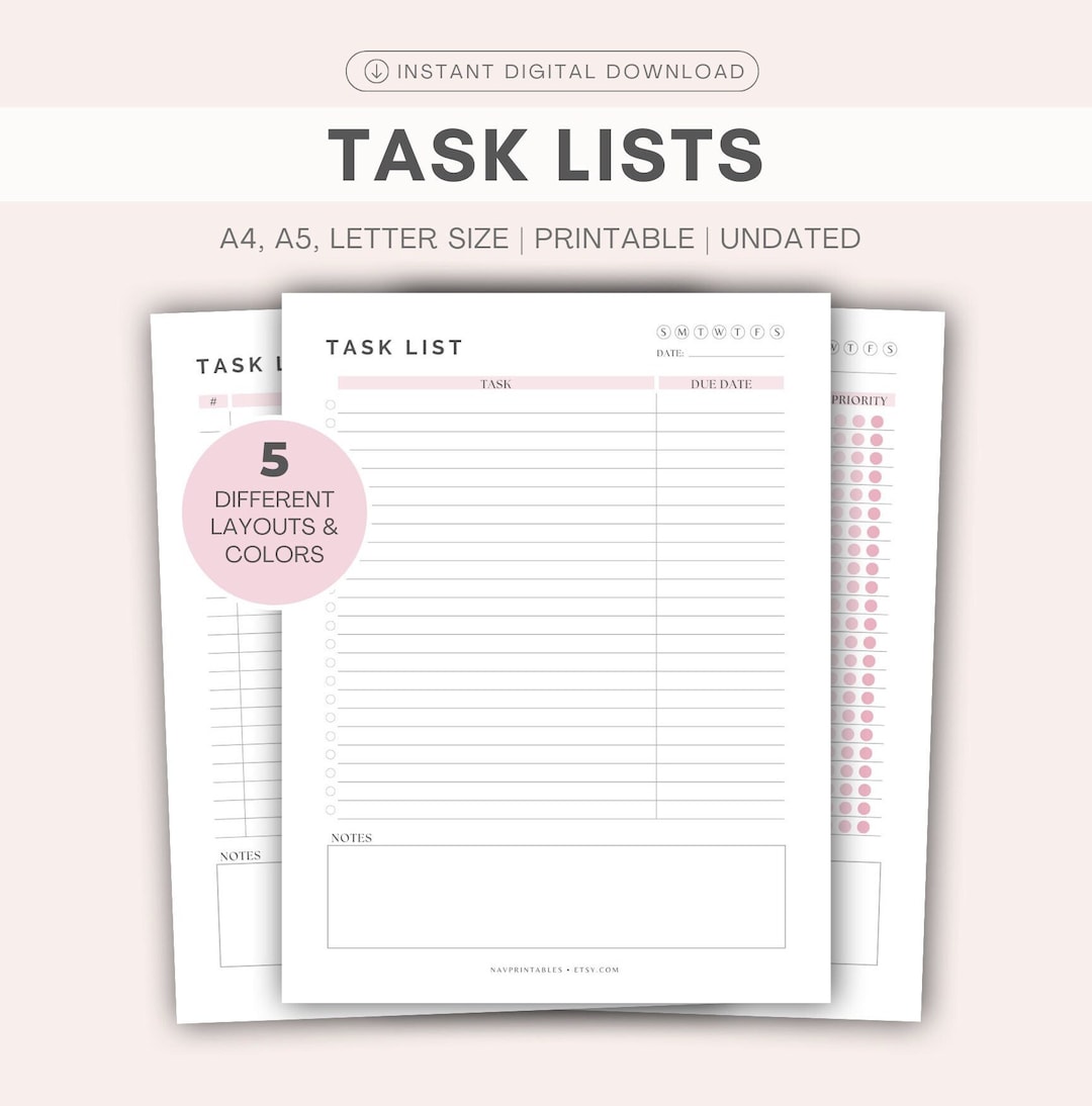 Task List Printable, Task Tracker & Organizer, Printable Planner ...