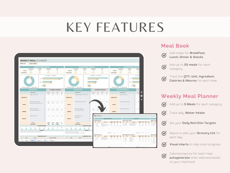 Macro Meal Planner | Weekly Meal Prep Spreadsheet | Weight Loss Tracker ...