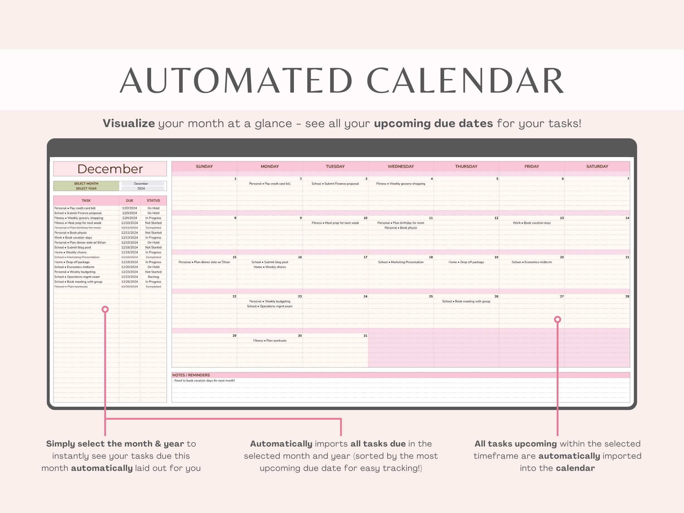 Task Tracker Spreadsheet | to Do List | Smart Calendar | Project ...