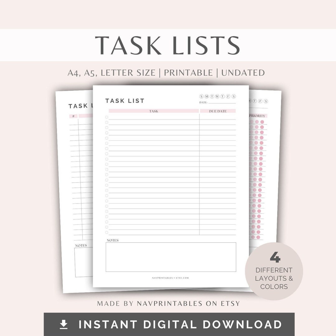 Task List Printable Task Tracker & Organizer Printable - Etsy