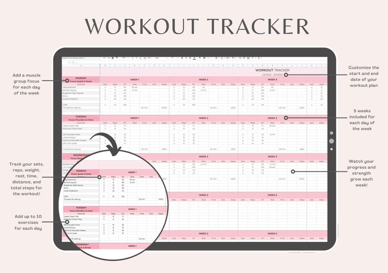 Workout Tracker Spreadsheet | Google Sheets | Fitness Journal | Weight ...