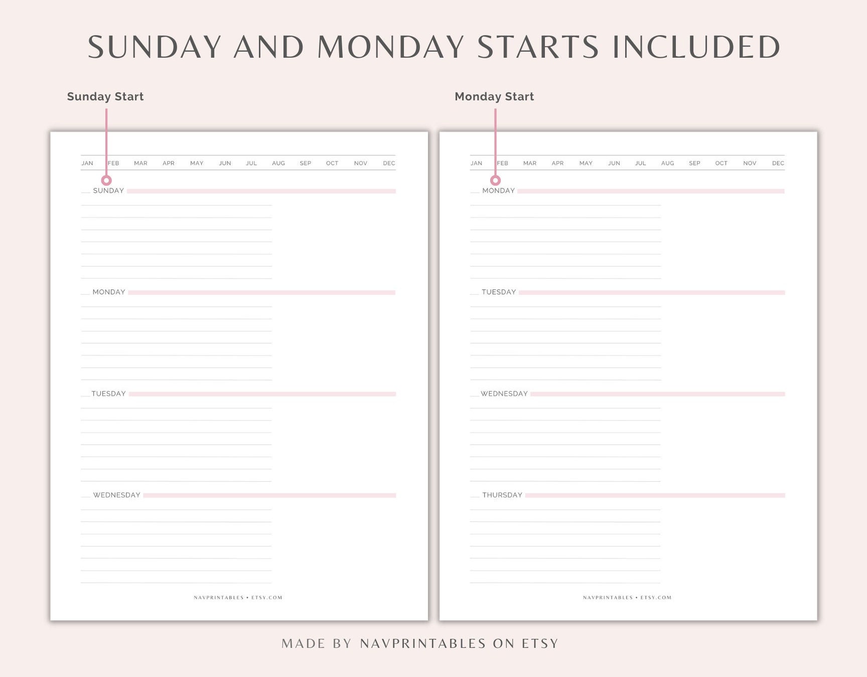Weekly Planner | Planner Printable | WO2P Horizontal Layout | Week at a ...