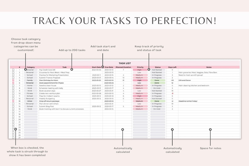 Task Tracker Spreadsheet Google Sheets to Do List - Etsy