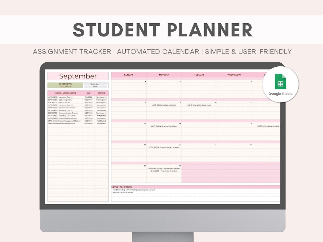 Student Planner Spreadsheet | Assignment Tracker | Academic Planner ...