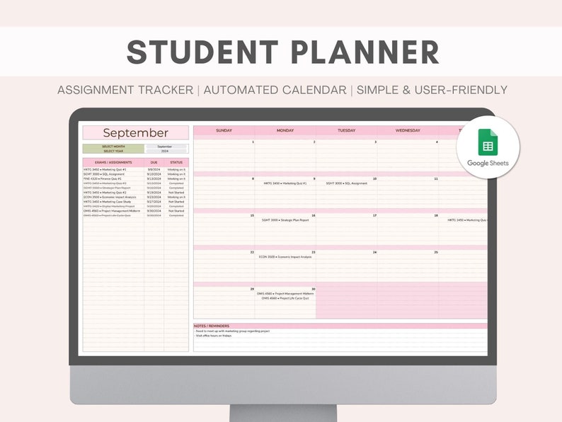 Student Planner Spreadsheet | Assignment Tracker | Academic Planner ...