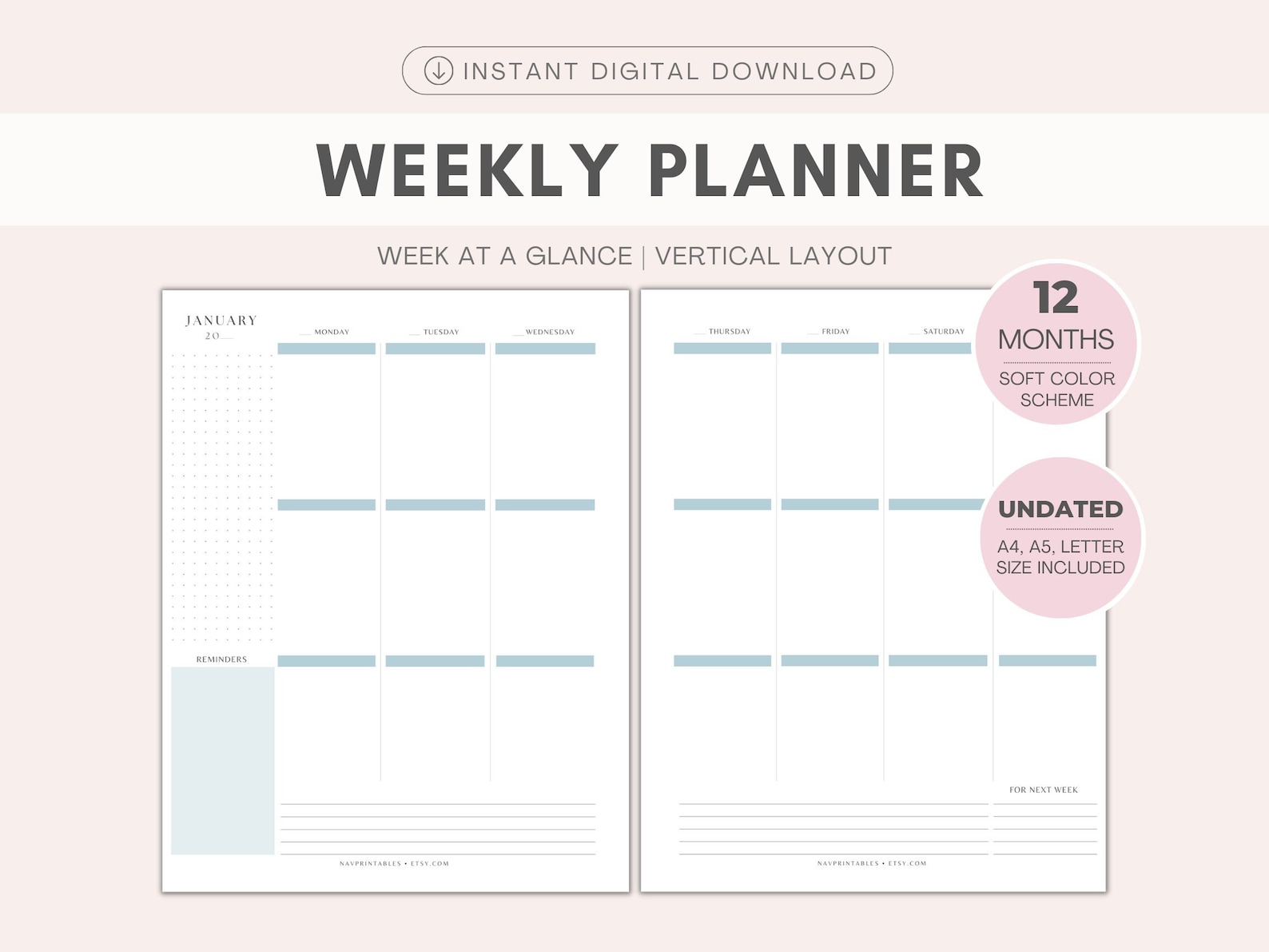 Weekly Planner, Printable Planner, Week at a Glance | Minimalistic ...