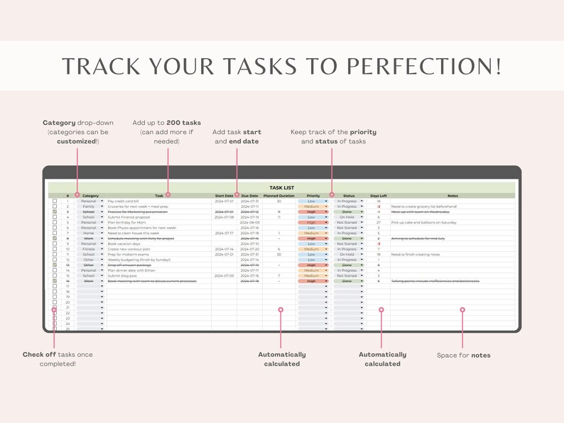 Task Tracker Spreadsheet | to Do List & Goal Tracker | Task List ...