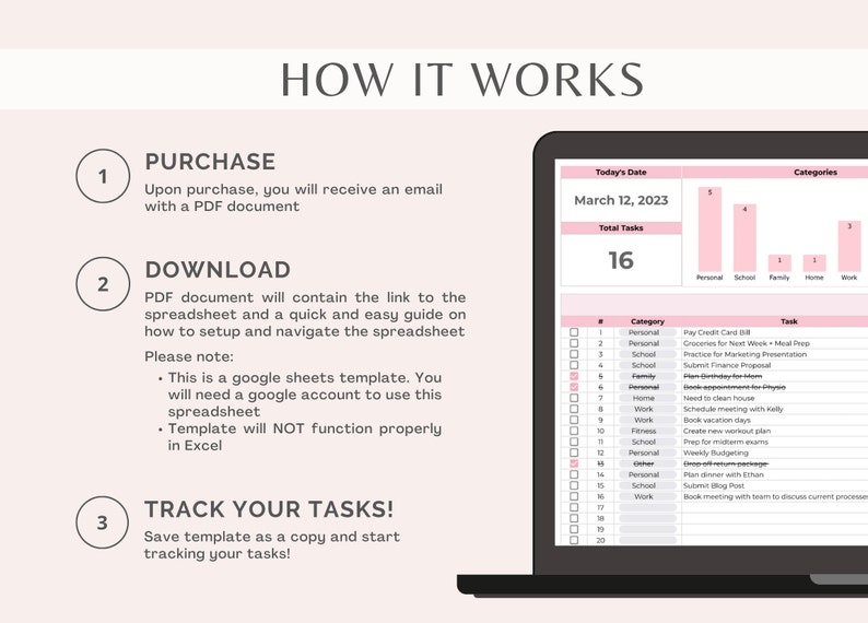 Task Tracker Spreadsheet Google Sheets to Do List - Etsy