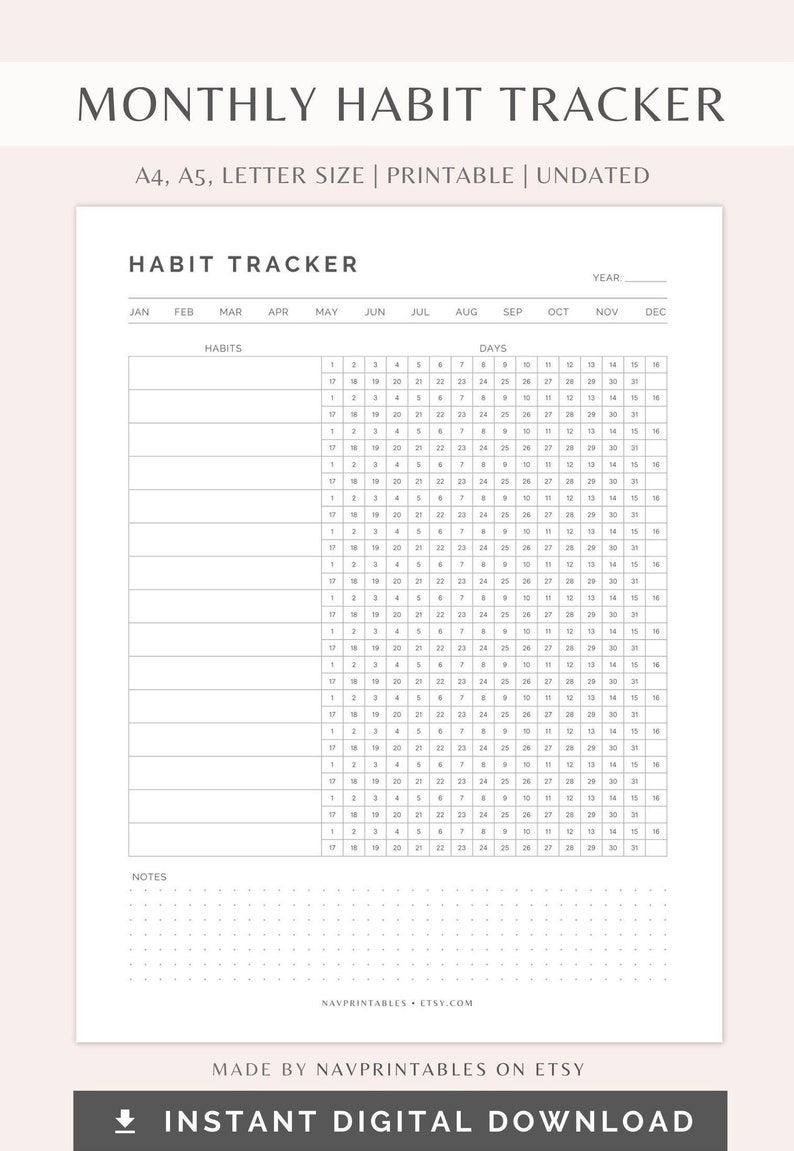 Monthly Habit Tracker Printable Planner Printable - Etsy