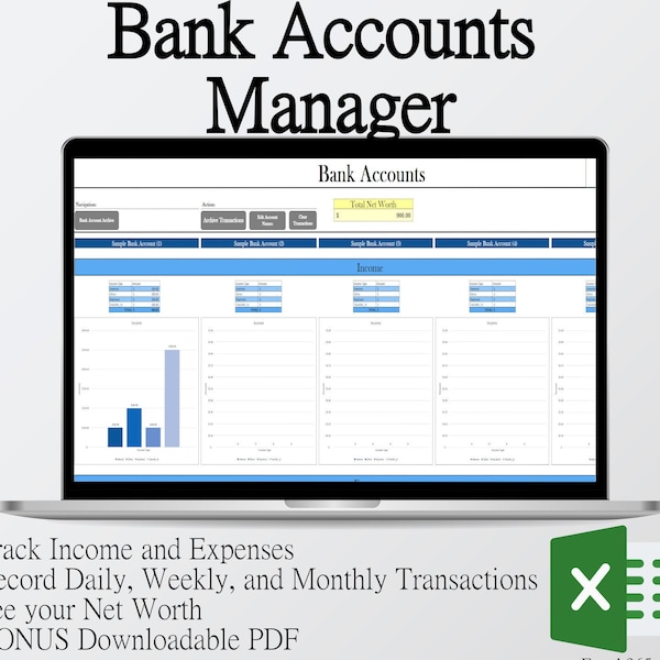 Bank Account Manager Income and Expense Tracker W/ Downloadable PDF ...
