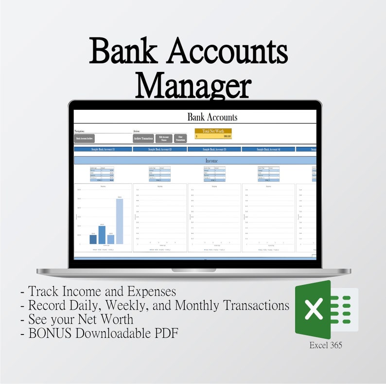 Bank Account Manager - Income and Expense Tracker W/ Downloadable PDF ...