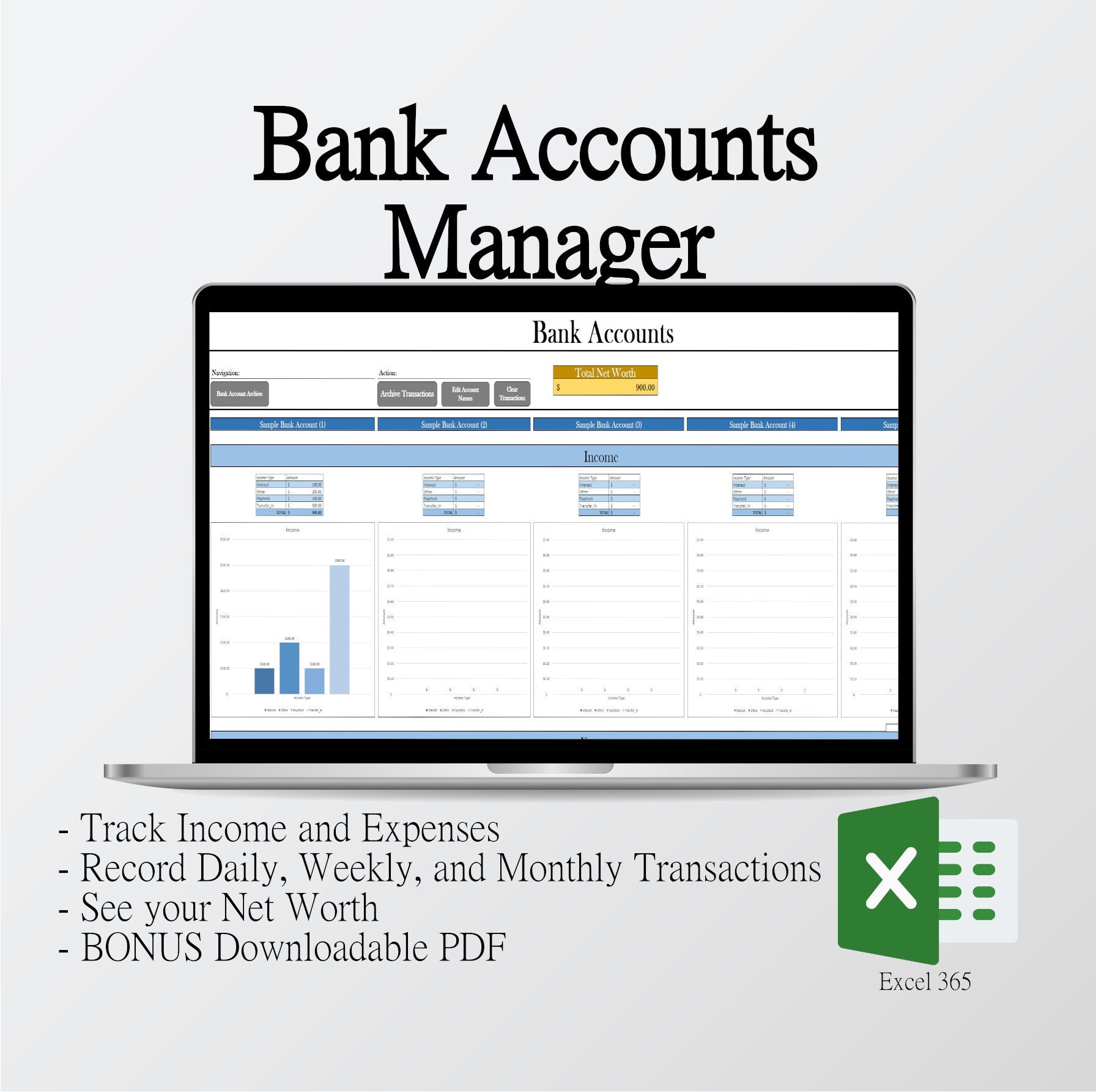 Bank Account Manager - Income and Expense Tracker W/ Downloadable PDF ...