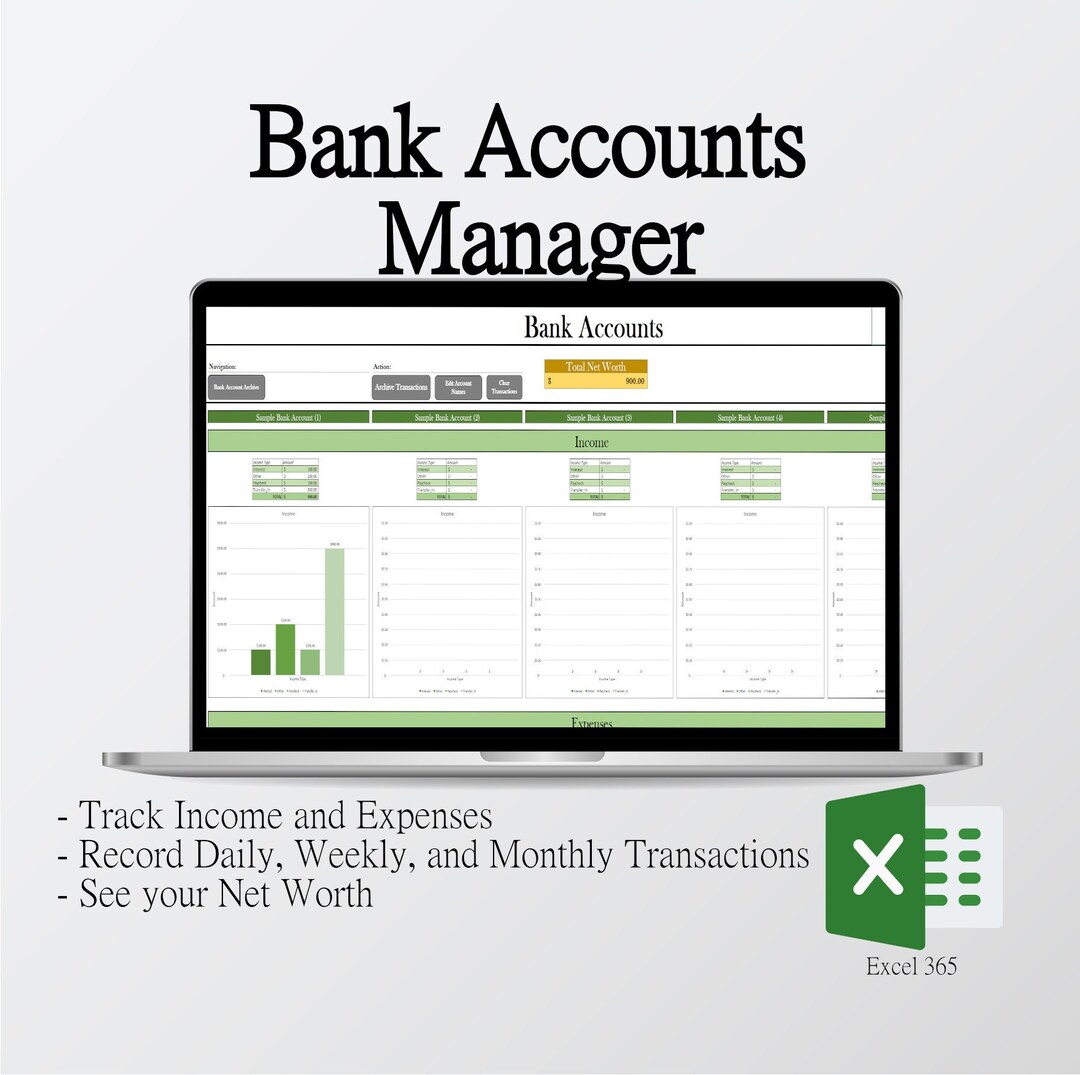 Bank Account Manager - Income and Expense Tracker (emerald Version) - Etsy