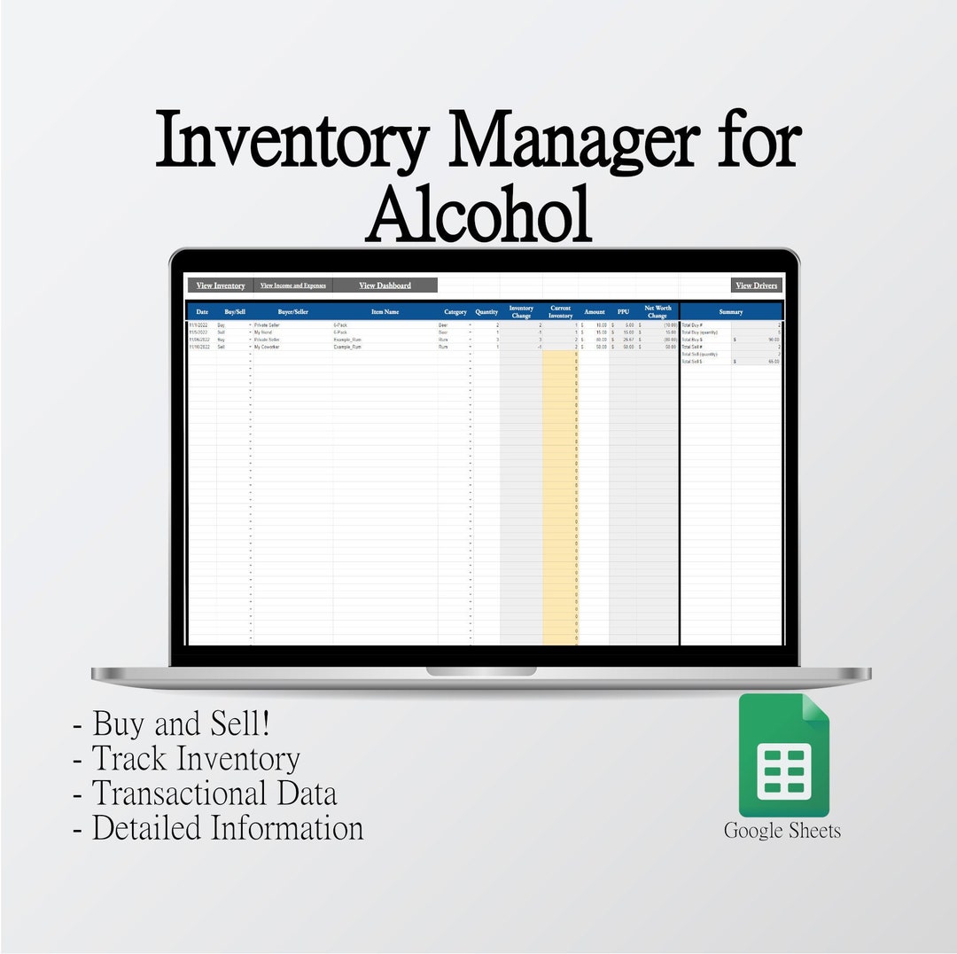 Inventory Manager - Alcohol | Google Sheets - Etsy