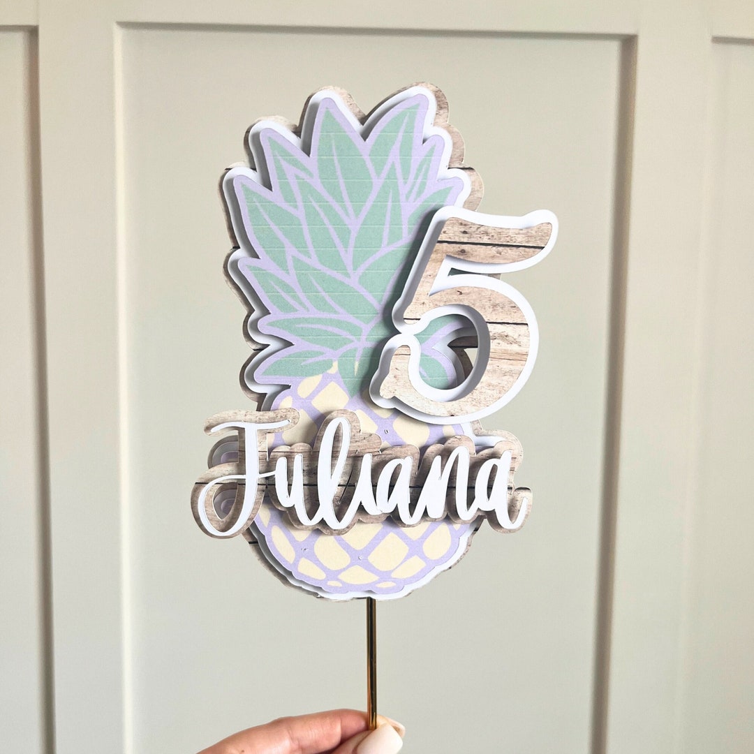 Lavender Pineapple Birthday Cake Topper With Personalized Name, Summer ...