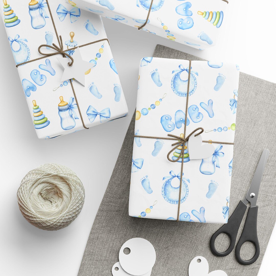 Baby Shower Wrapping Paper: Baby Boy Gift Wrap, Blue Celebration - Etsy