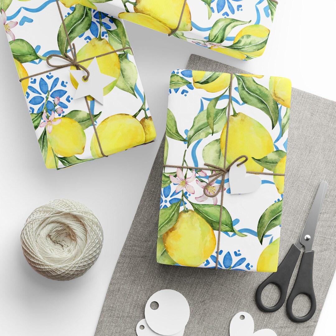 Mediterranean Lemon Gift Wrap Paper: Eco-friendly Summer Design - Etsy