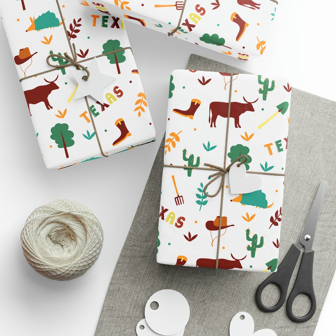 Texas State Wrapping Paper, Texas Gift Wrap, Texas Wrapping Paper, Folk ...