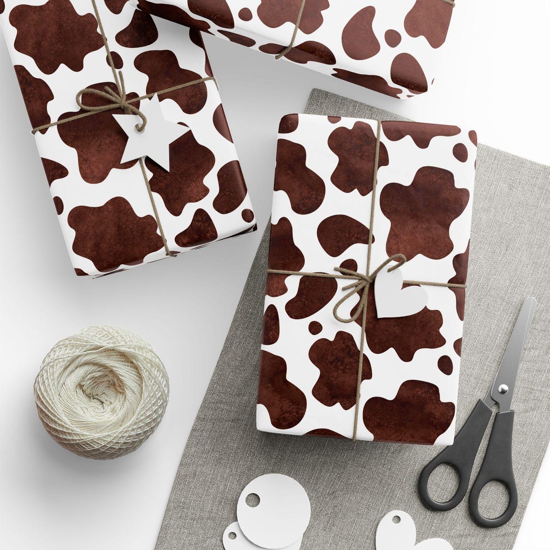 Brown Cow Print Wrapping Paper, Animal Print Gift Wrap, Brown Cow Print ...