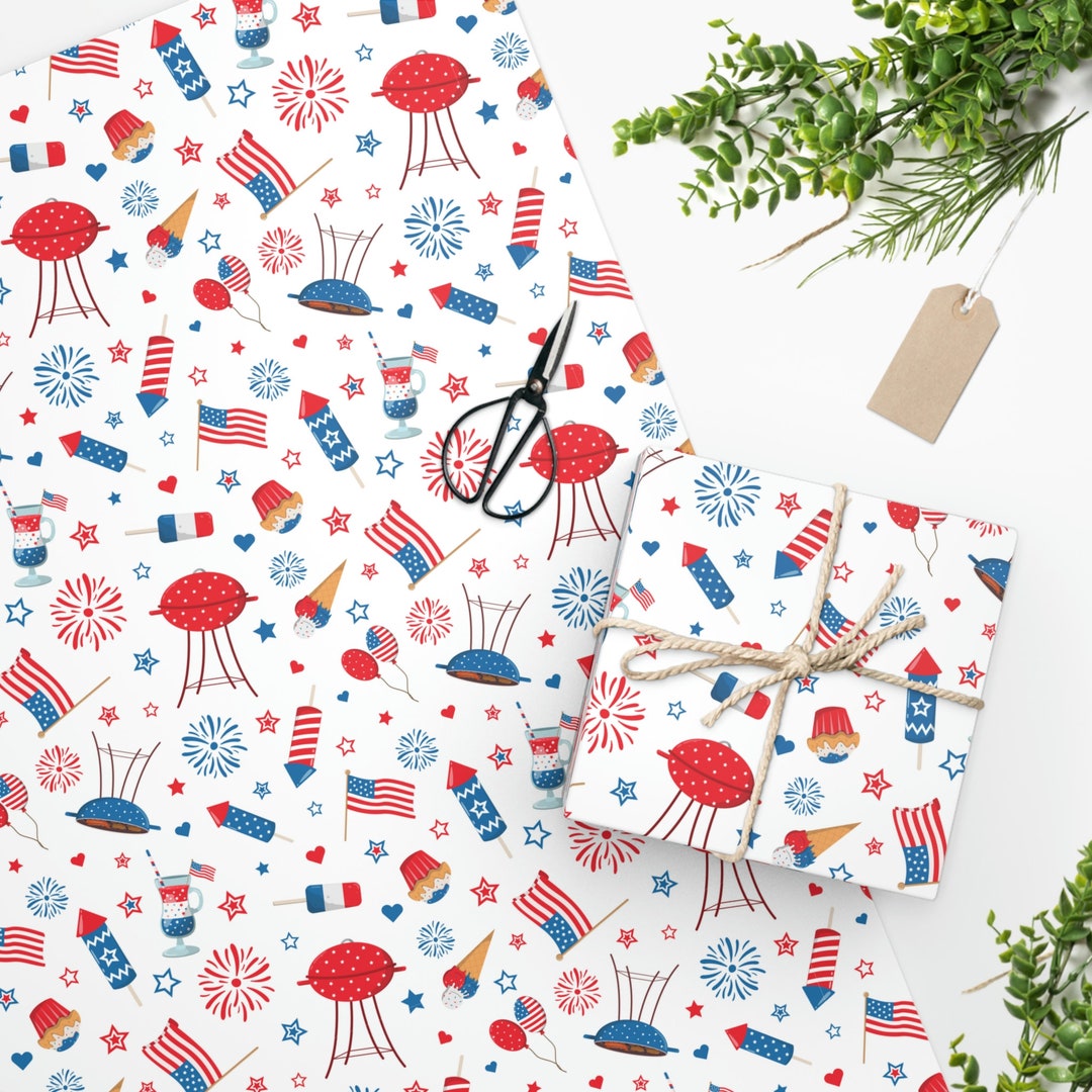 4th of July Celebration Wrapping Paper, Independence Day Gift Wrap, 4th ...